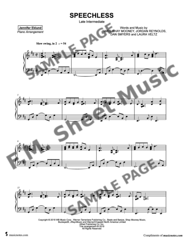 Speechless (Late Intermediate Piano) By Dan+Shay - F.M. Sheet Music - Pop Arrangements by ...